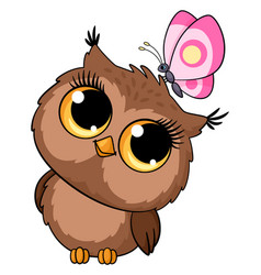 Cute owl in floral wreath cartoon summer bird Vector Image