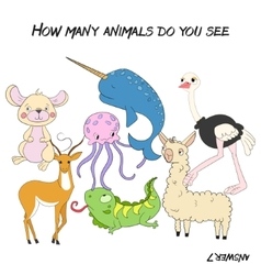 Counting cartoon farm animals educational task Vector Image