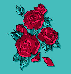 Round banner with roses on a blue background Vector Image