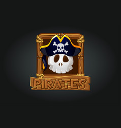 Pirate icons in wooden frames for slots Royalty Free Vector