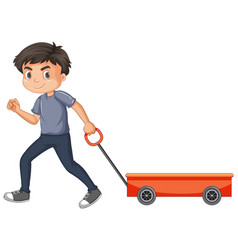 Boy pulling wagon cart on white background Vector Image