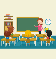 Cartoon school kids raising hand in the classroom Vector Image