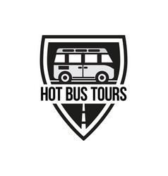 Bus trip and travel tour badge logo Royalty Free Vector