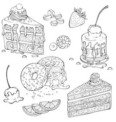 Line art various fruit desserts Royalty Free Vector Image