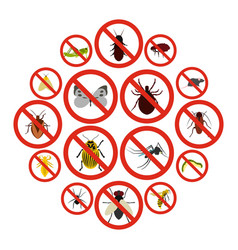 Insects beetles icons set flat style Royalty Free Vector