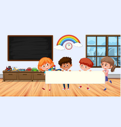 Frame design with board and kids in classroom Vector Image