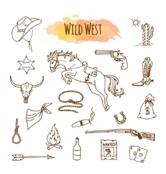 Hand drawn wild west cowboy elements Royalty Free Vector