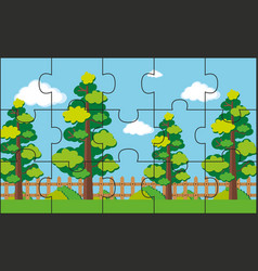 Jigsaw puzzle game with kids in park Royalty Free Vector