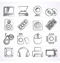 Different computer devices in hand drawn style Vector Image