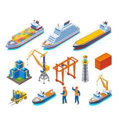 Sea port icons flat line set Royalty Free Vector Image