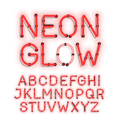 Neon light glowing alphabet Royalty Free Vector Image