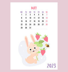 February 2023 calendar cute bunny cupid Royalty Free Vector