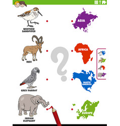 Match the animals and fish to their shadows Vector Image