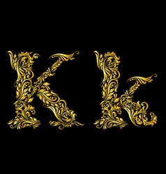 K gold letter with swirly ornaments Royalty Free Vector