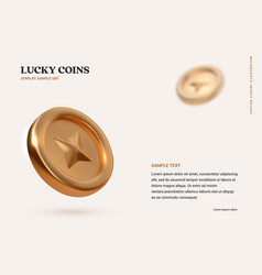 Golden token decorated with stars placed on white Vector Image