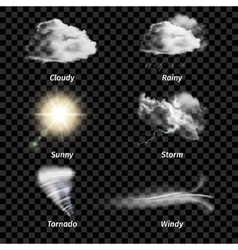 Realistic weather icons on transparent Royalty Free Vector