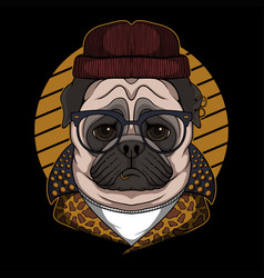 Pug dog night Royalty Free Vector Image - VectorStock
