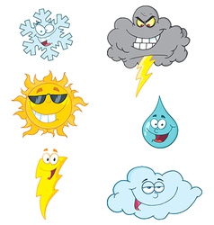 Cartoon funny weather icon set Royalty Free Vector Image