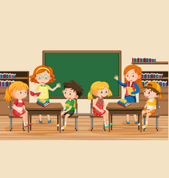 Frame design with board and kids in classroom Vector Image