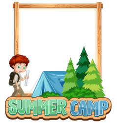 Border template design with girl at summer camp Vector Image
