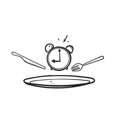Line drawing clock icon with doodle hand drawn Vector Image