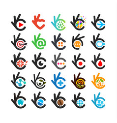 Tick mark fingers hands shows all ok well done Vector Image