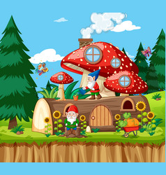 Stump house with mushroom in cartoon style Vector Image