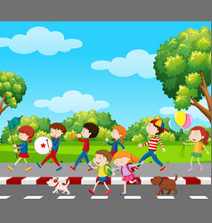 Cartoon kids marching band parade child musicians Vector Image