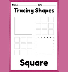 Tracing square shapes worksheet for kindergarten Vector Image