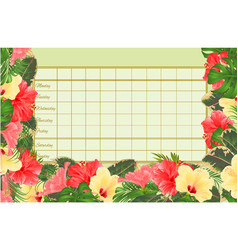 Timetable weekly schedule with pink roses Vector Image
