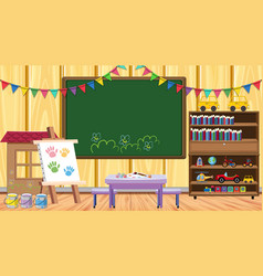 Frame design with board and students in classroom Vector Image