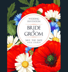 Wedding invitation template with asters flowers Vector Image