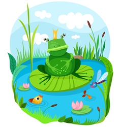 Frog sits on a leaf in the pond Royalty Free Vector Image