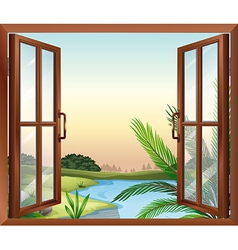 Open window of sunset background on beach Vector Image