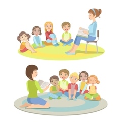 Woman teachers telling story to students Vector Image