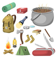 Set items for camping a collection cartoon Vector Image