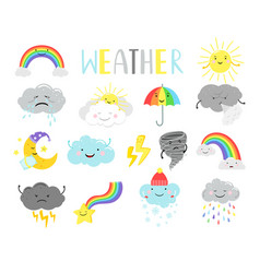 Cute cartoon weather icons forecast meteorology Vector Image