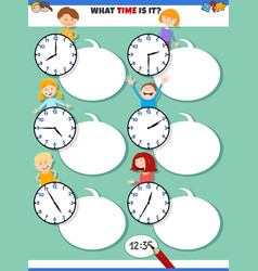 What time is it activity page for kids with clock Vector Image