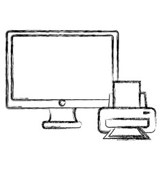 Computer desktop with printer Royalty Free Vector Image