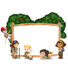 Frame template with kids camping in background Vector Image