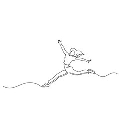 Happy jumping woman continuous one line drawing Vector Image