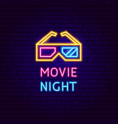 Movie night neon sign Royalty Free Vector Image