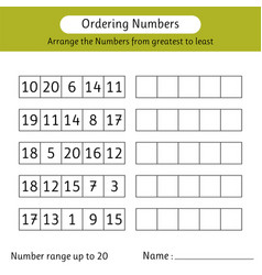 Ordering numbers worksheet number range up to 20 Vector Image