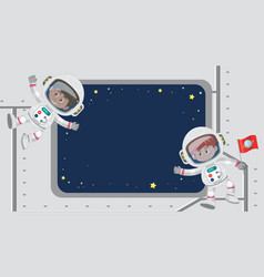 Border template with astronauts flying in sky Vector Image
