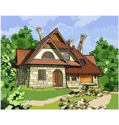 Rustic stone house summer landscape Royalty Free Vector