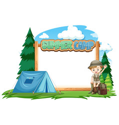 Border template design with girl at summer camp Vector Image
