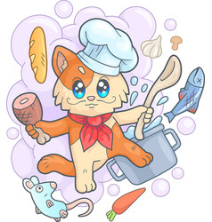 Cute cat chef coloring page Royalty Free Vector Image