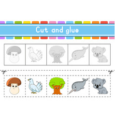 Cut and glue four flash cards color puzzle Vector Image