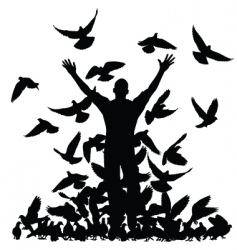 Flying pigeons background hand drawn Royalty Free Vector