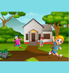 Happy children playing in the home Royalty Free Vector Image